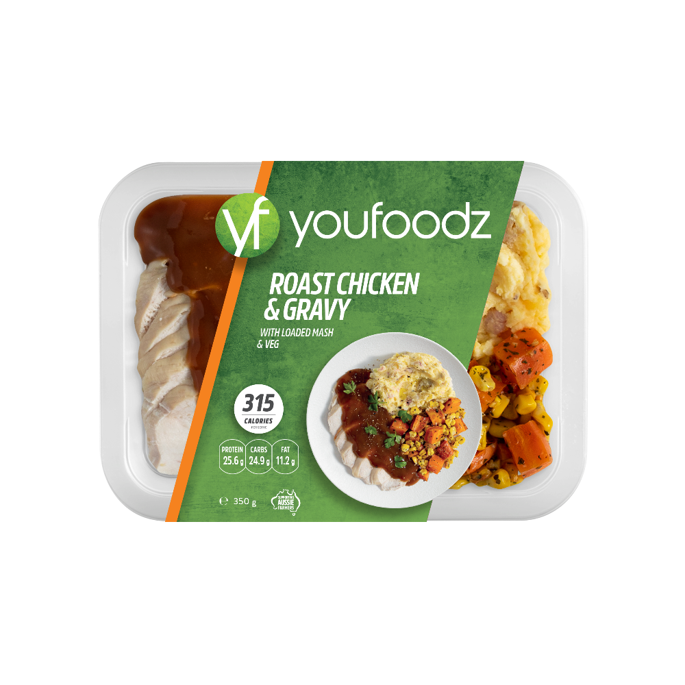 Roast Chicken And Gravy With Loaded Mash And Veg Youfoodz Meal Delivery