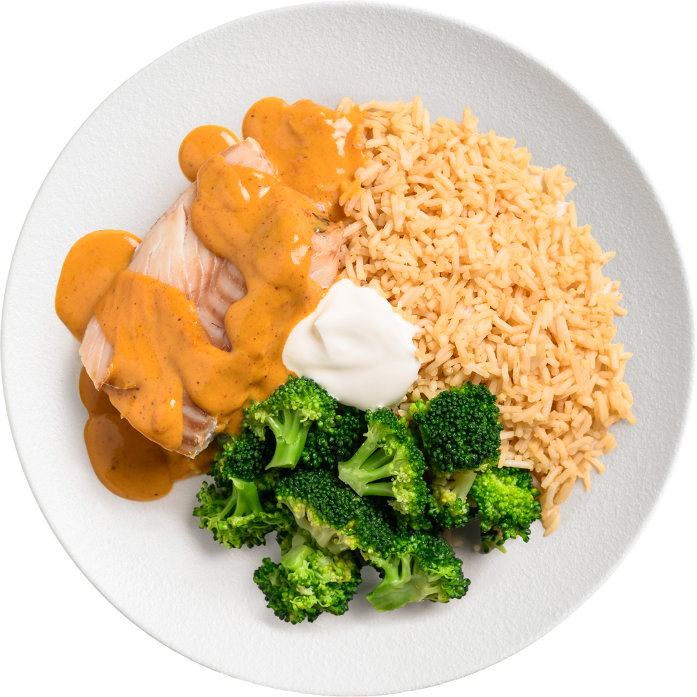 White Fish in Curry Sauce with Broccoli & Brown Rice | Youfoodz Meal ...