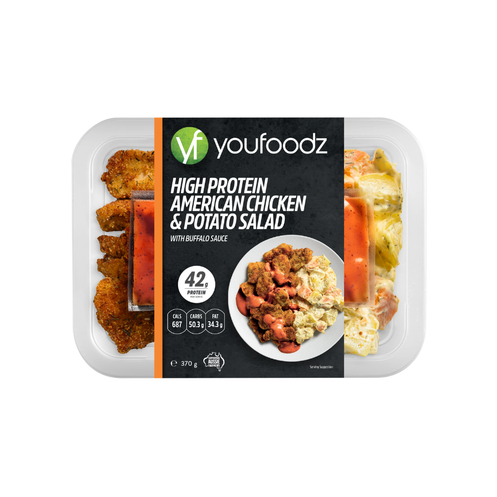 American-style Chicken & Potato Salad with Buffalo Sauce | Youfoodz ...