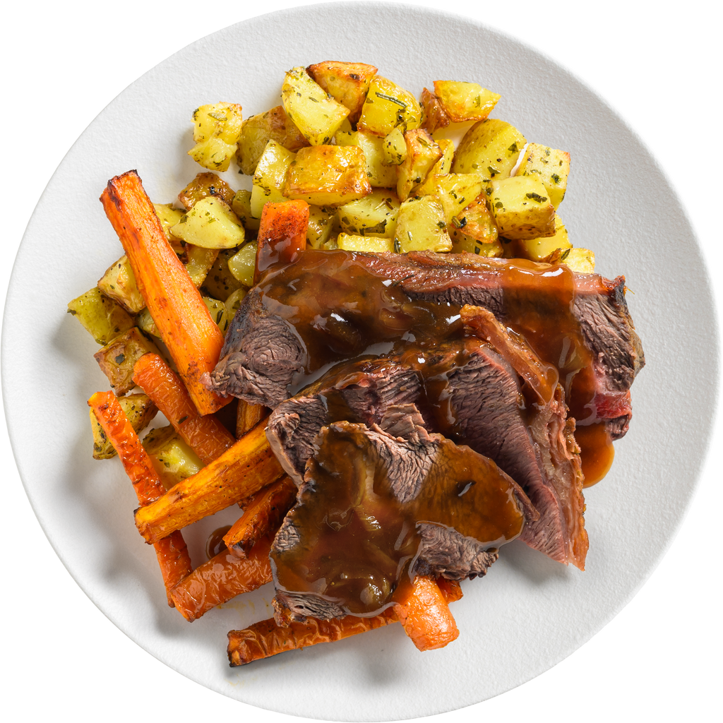 Roast Beef & Onion Gravy with Herbed Potatoes & Carrots | Youfoodz Meal ...