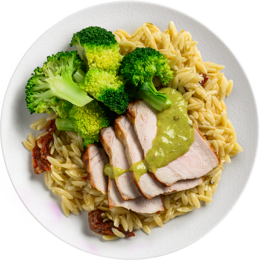 Roast Pork with Summer Risoni & Salsa Verde | Youfoodz Meal Delivery ...